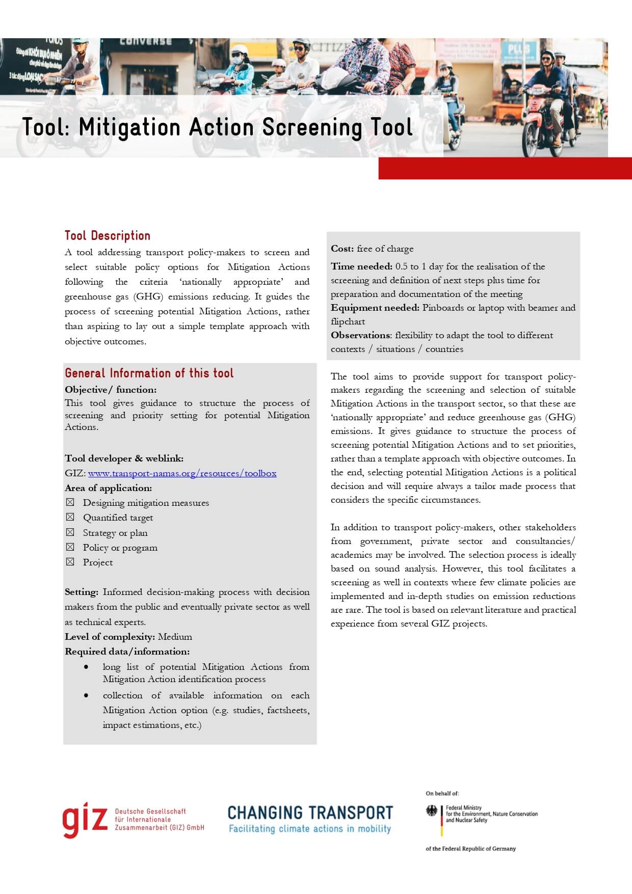 Mitigation Action Screening Tool - Changing Transport